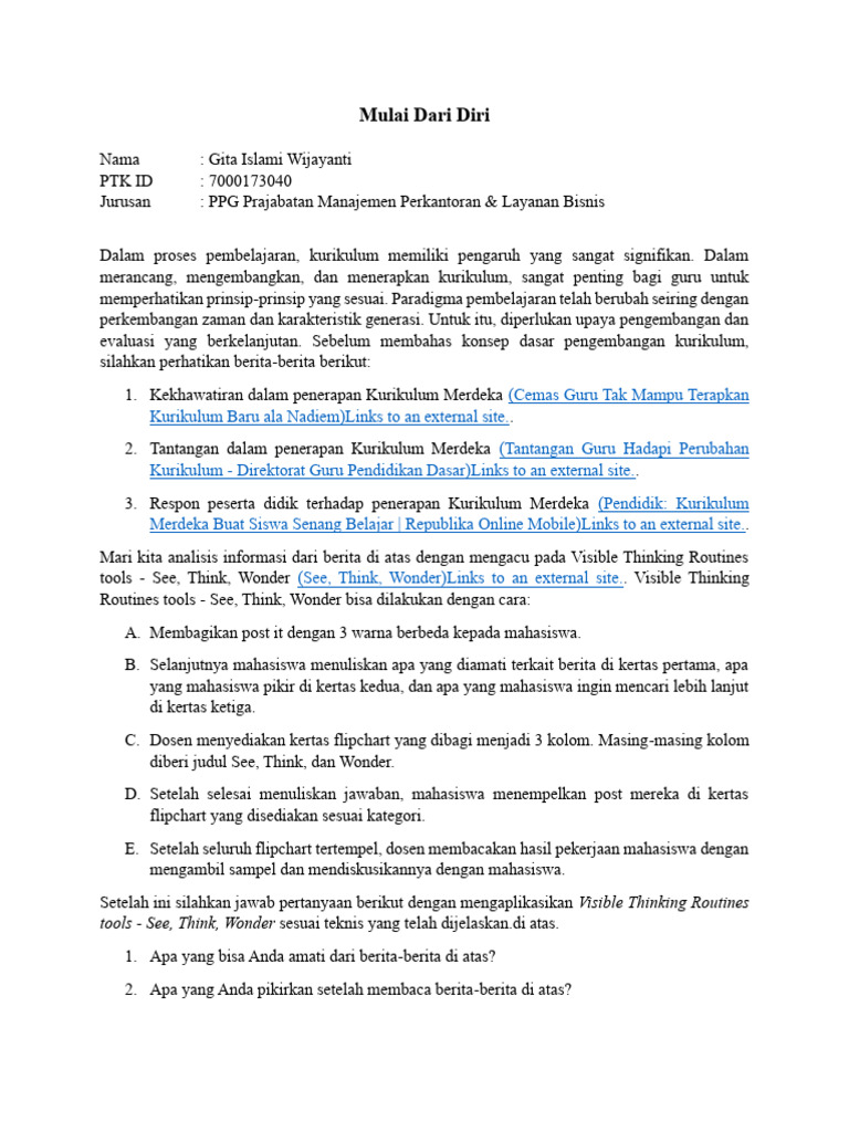 Topik 1.1 Mulai Dari Diri - Gita Islami Wijayanti | PDF