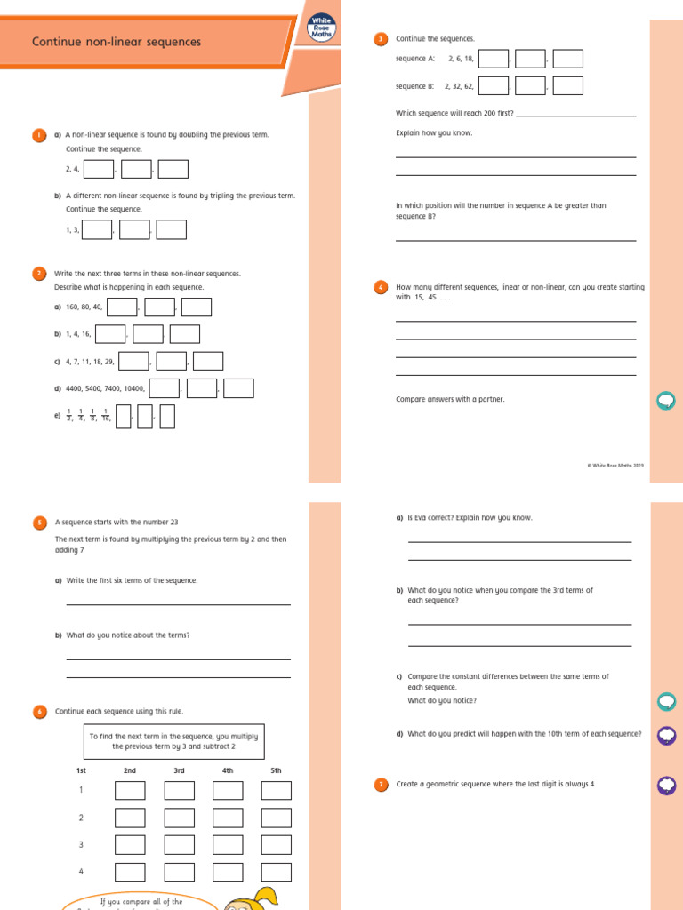 Y7 Autumn Block 1 WO6 Continue Non Linear Sequences 2019 | PDF ...
