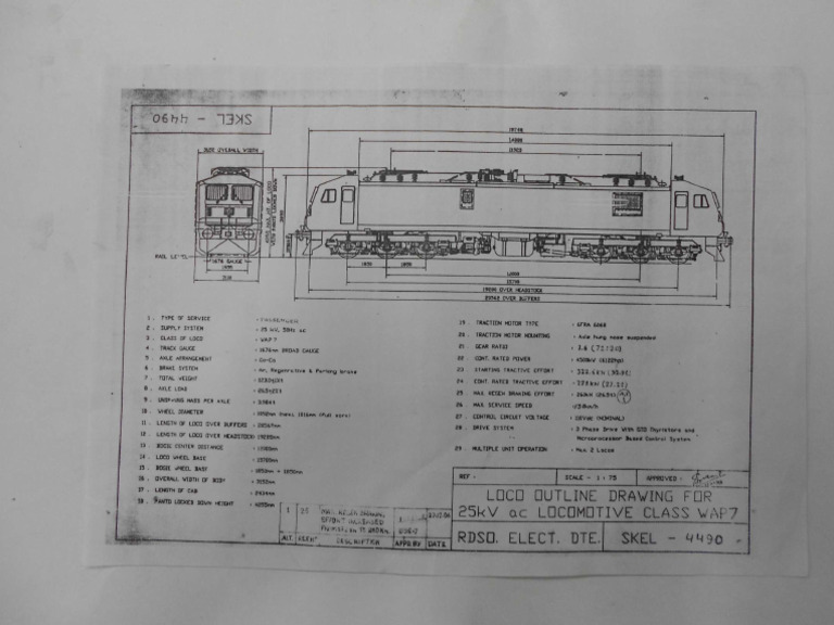 Loco Out Line Drawing For 25kv Ac Loco Class Wap-7 Alt-1 | PDF