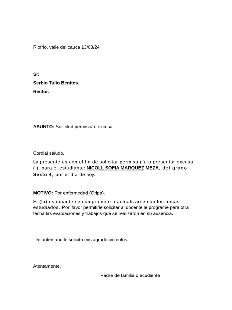 Carta de Excusa | PDF