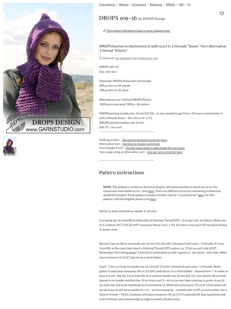 DROPS 109-56: Bonnet and Scarf Pattern | PDF | Yarn | Crochet