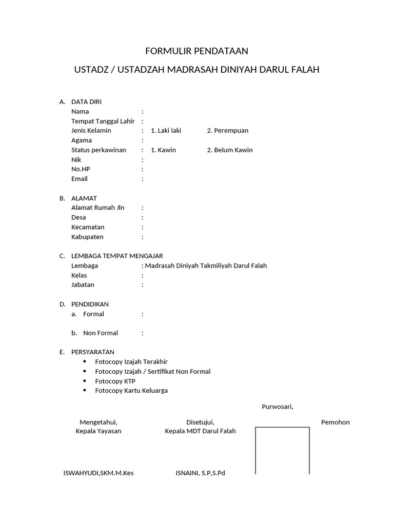 Formulir Pendataan | PDF