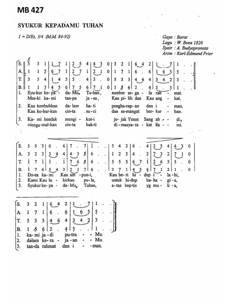 MB 427 Syukur KepadaMu Tuhan | PDF
