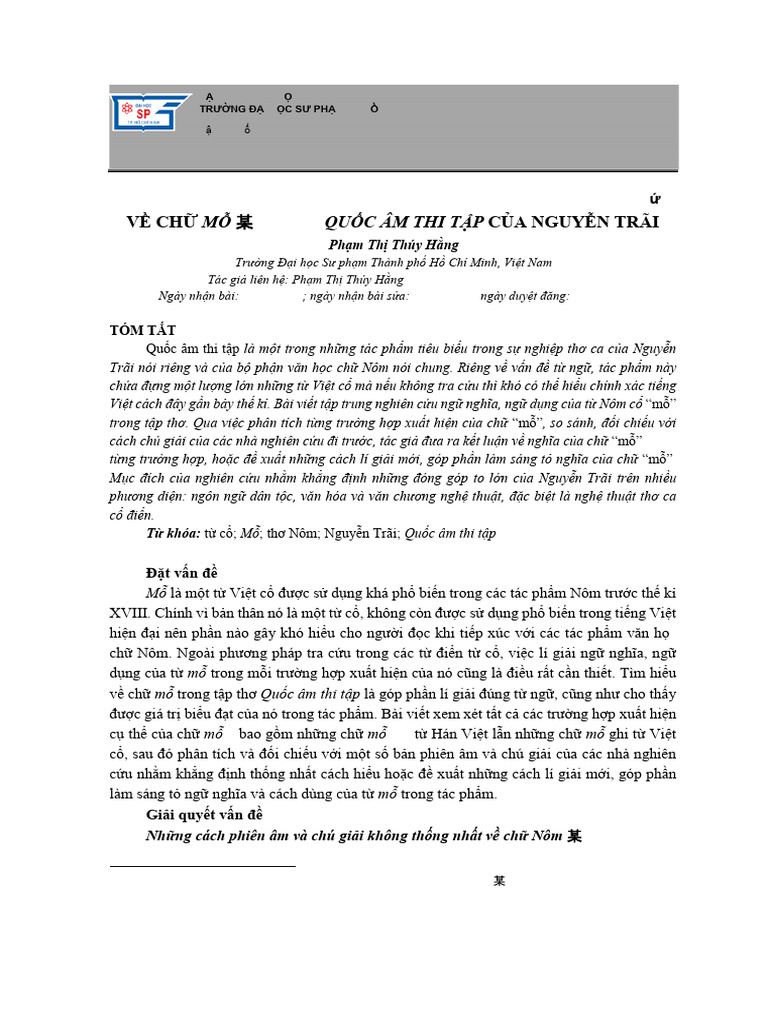 VỀ CHỮ MỖ TROG HỒNG ĐỨC QUỐC ÂM THI TẬP | PDF