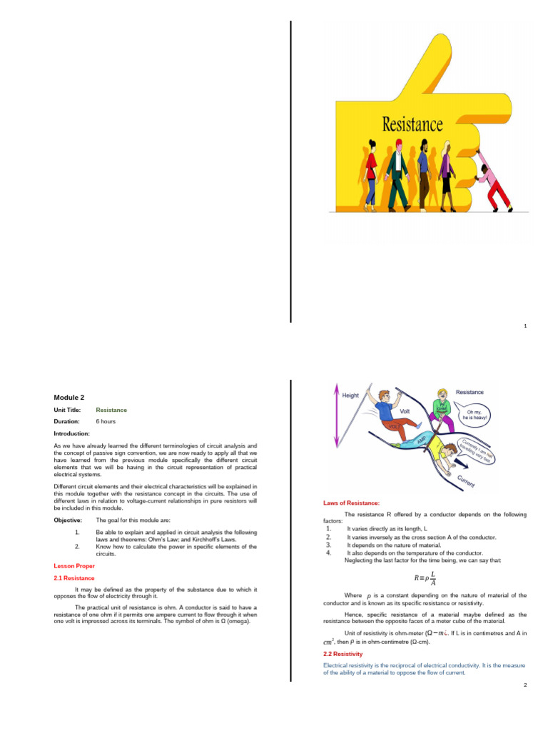 Module 2 Resistance For Students | PDF | Electrical Resistance And ...