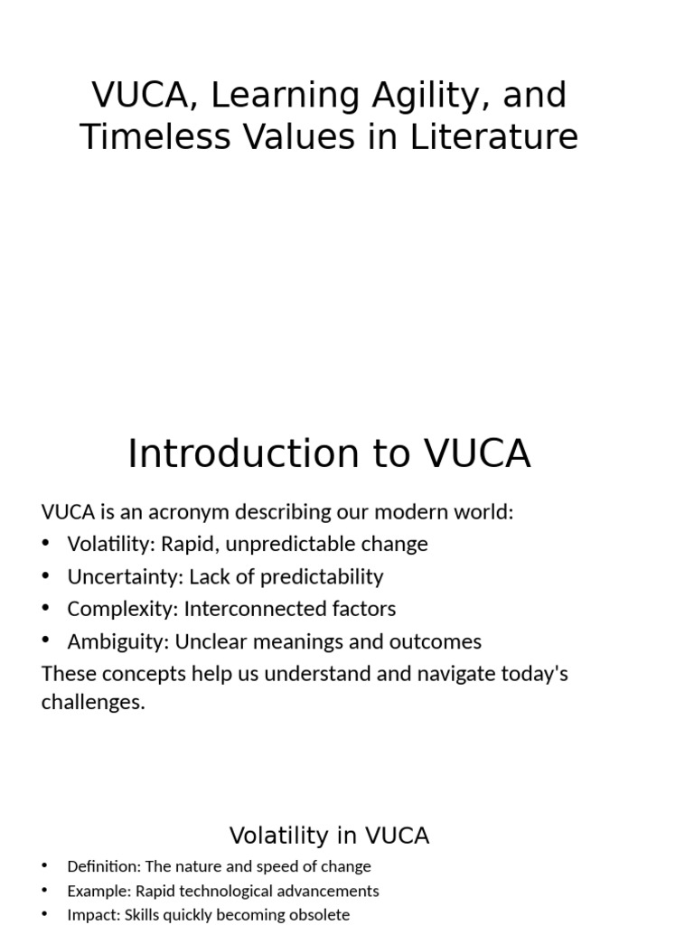 VUCA Learning Agility and Timeless Values in Literature | PDF ...
