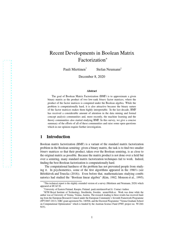 Recent Advances in Boolean Matrix Factorization | PDF | Time Complexity | Matrix (Mathematics)