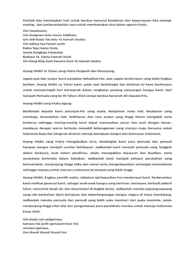 Doa Hindu untuk Upacara Bendera | PDF | Agama & Spiritualitas
