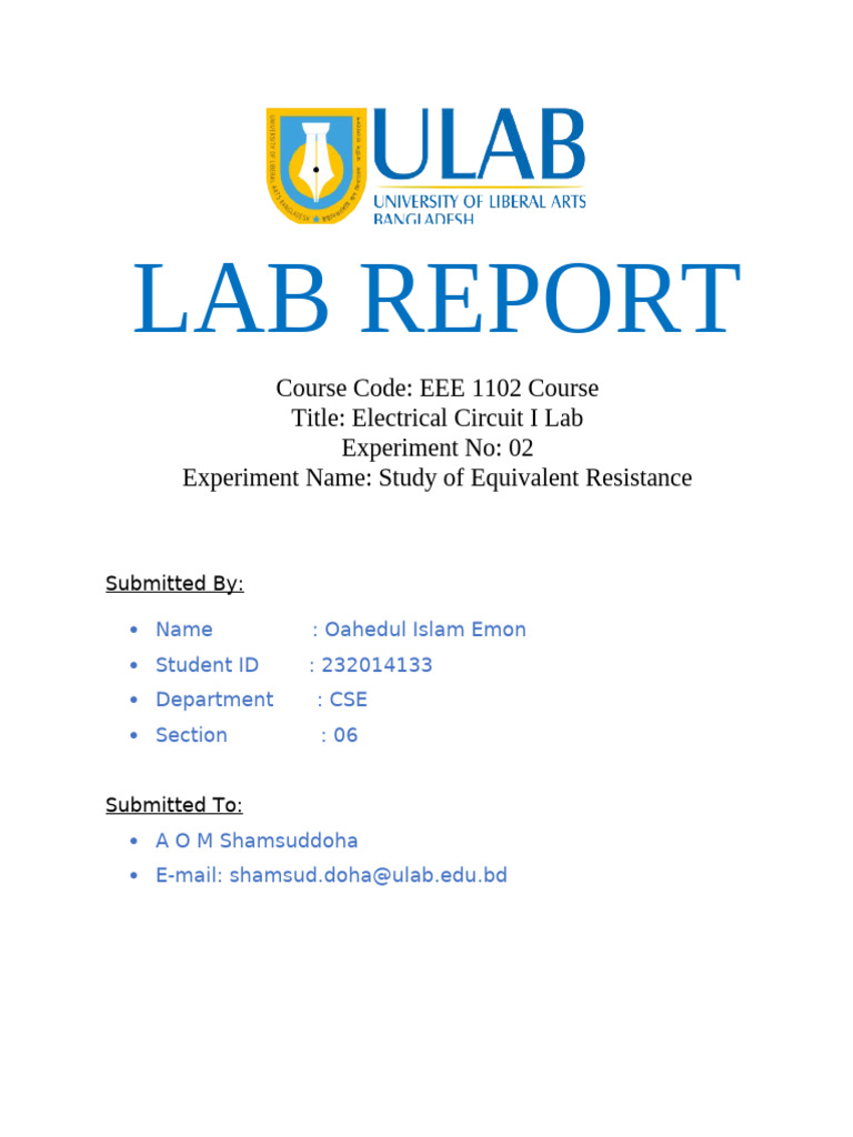 Equivalent Resistance Lab Report | PDF | Series And Parallel Circuits ...