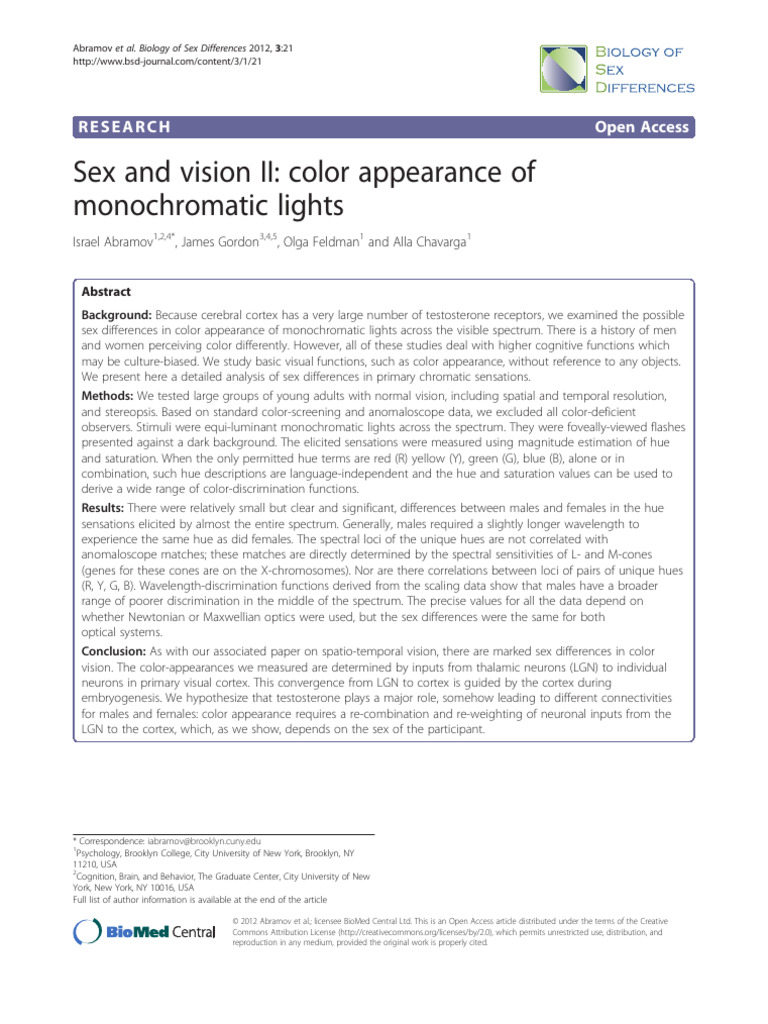 Sex and Vision II: Color Appearance of Monochromatic Lights: Research ...