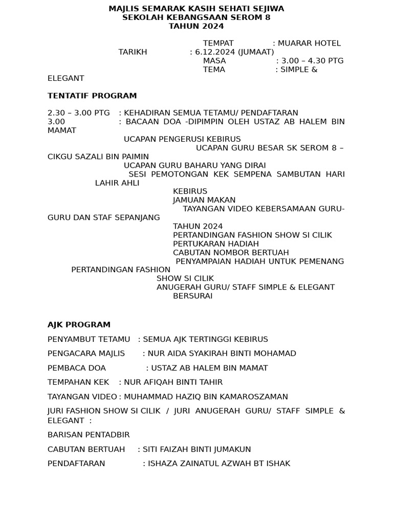 Majlis Semarak Kasih Sehati Sejiwa | PDF