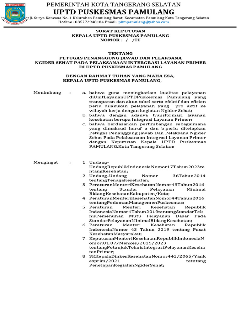 SK Ngider Sehat Ilp Pamulang 2024 | PDF | Kesehatan Holistik | Sains & Matematika