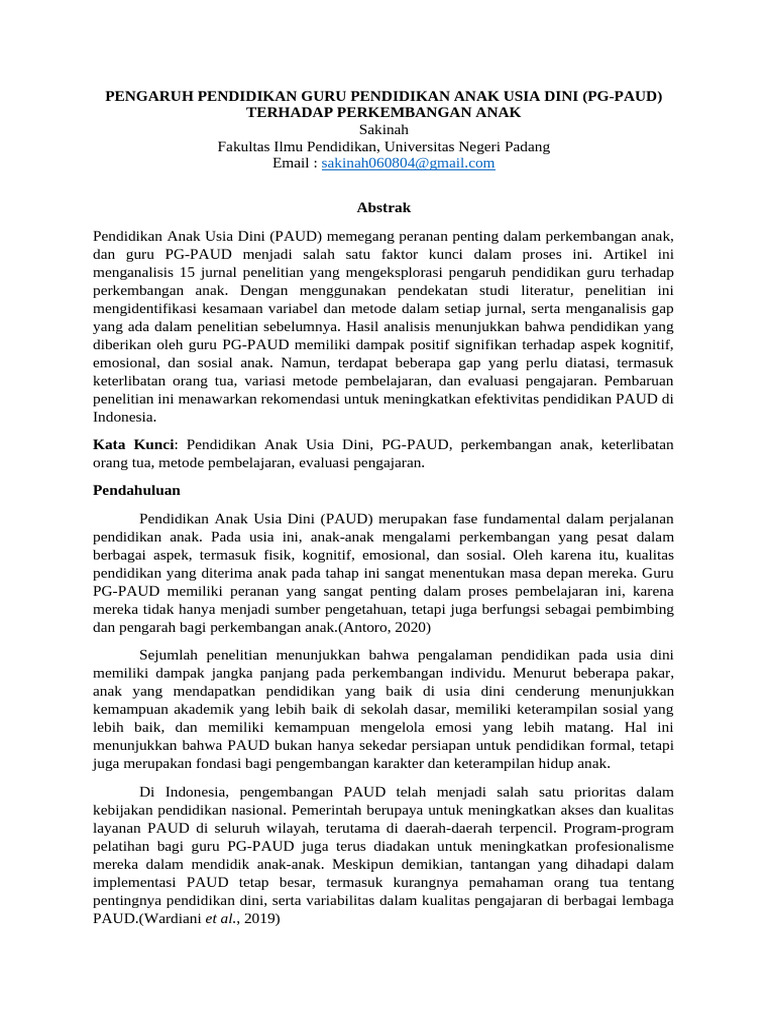 Pengaruh Pendidikan Guru Pendidikan Anak Usia Dini | PDF | Karier & Perkembangan | Sains ...