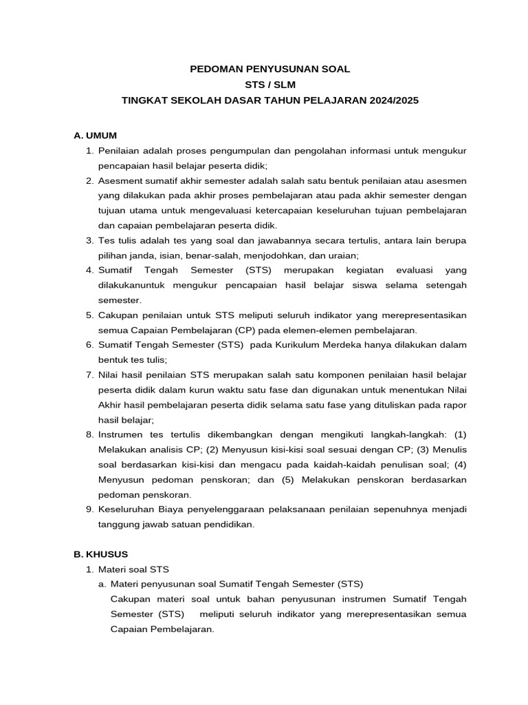 Pedoman Peny Soal 2024 | PDF