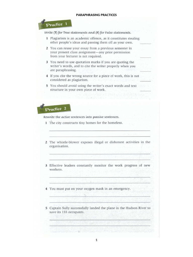 PARAPHRASING PRACTICES (2) | PDF