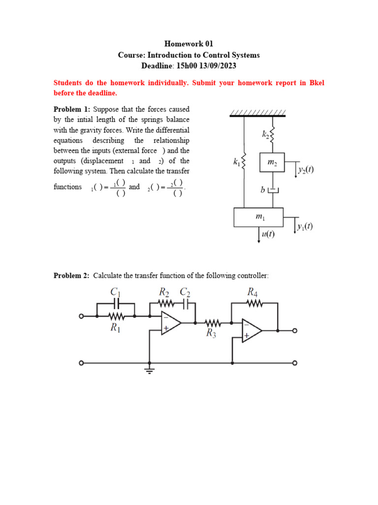 Homework 01 - IntroCtrlSys - Semester231 - TT01 | PDF