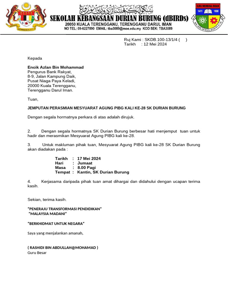 Surat Jemputan Perasmi Mat | PDF