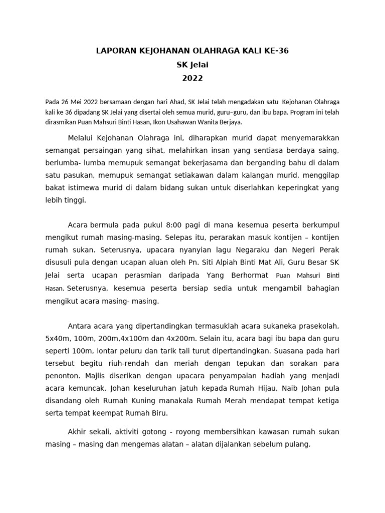 Laporan Kejohanan Olahraga Kali Ke 36 | PDF | Olahraga & Rekreasi