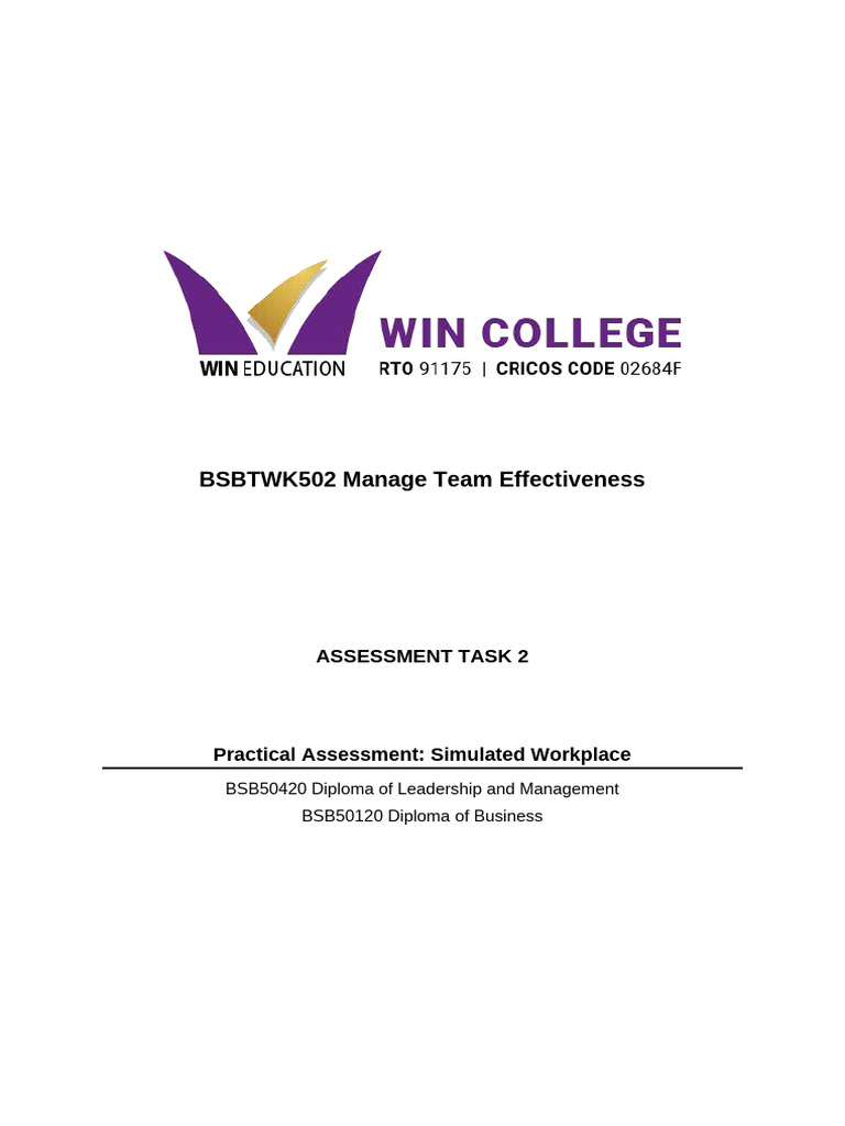 BSBTWK502 Assessment Task 2 - Practical Assessment V02 - 28082024 | PDF | Learning | Leadership