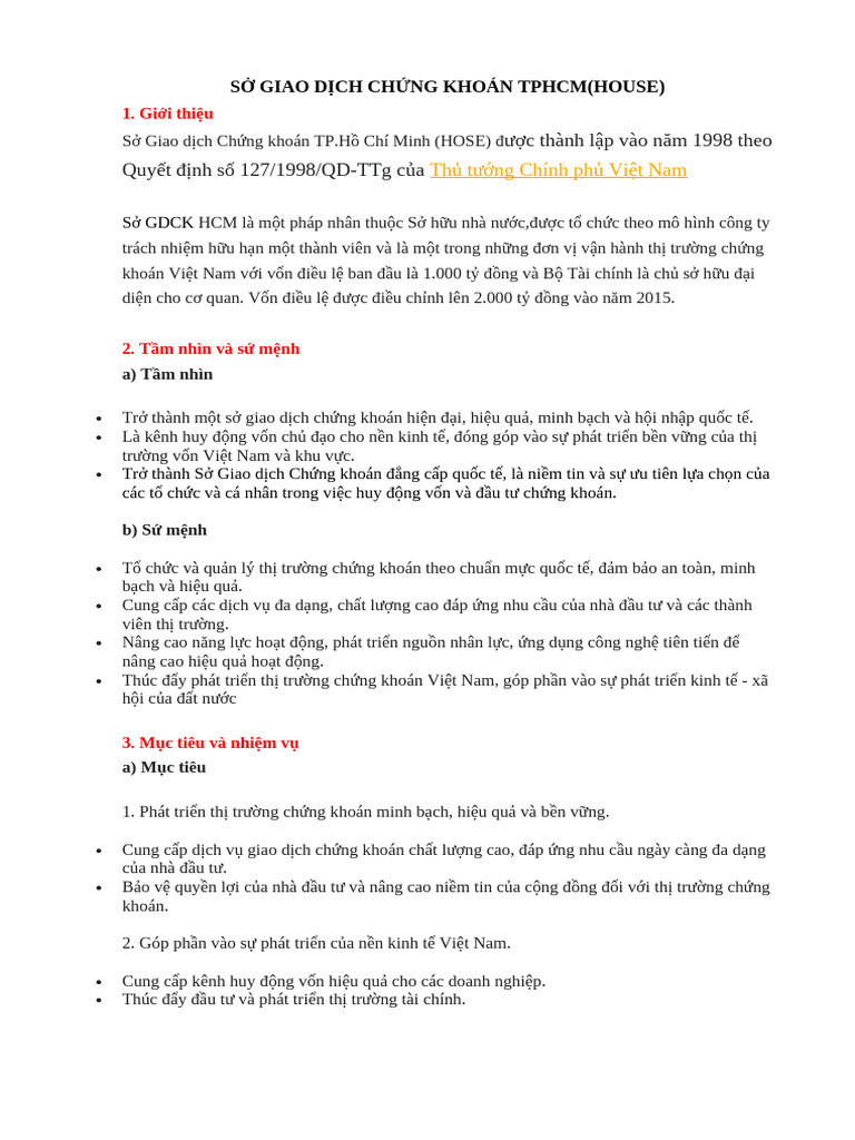 SỞ GIAO DỊCH CHỨNG KHOÁN TPHCM | PDF