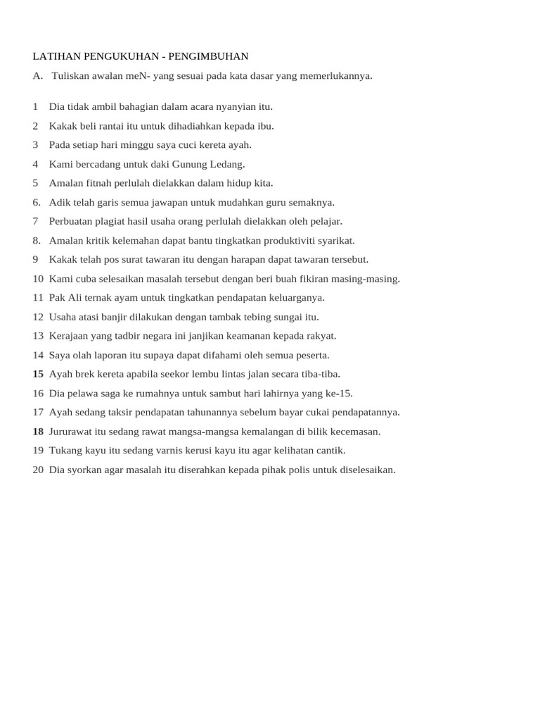 Latihan Imbuhan Bahasa Melayu | PDF