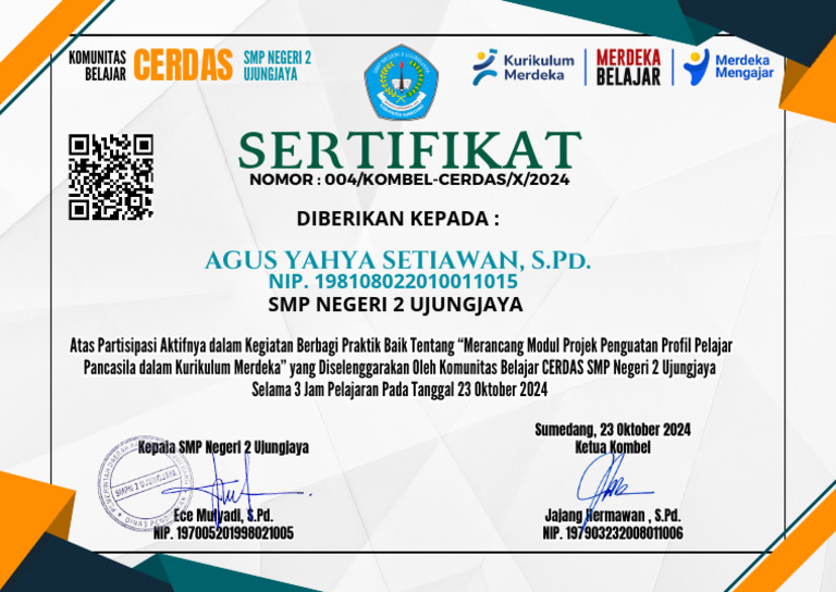 SERTIFIKAT BERBAGI PRAKTIK BAIK-AGUS YAHYA SETIAWAN, S.Pd. | PDF