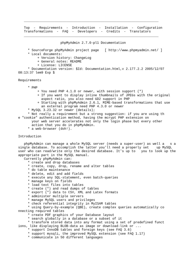 phpMyAdmin 2.7.0-pl1 Setup Guide | PDF | Http Cookie | Boolean Data Type