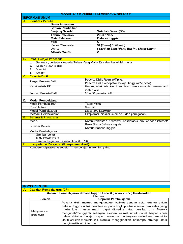Modul Ajar Kurikulum Merdeka Belajar RPP | PDF
