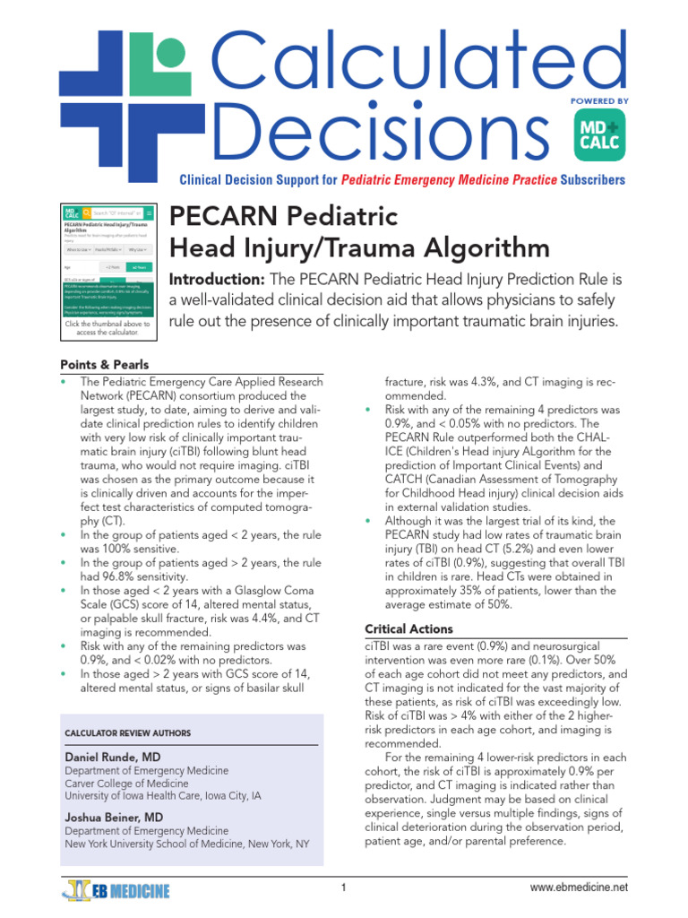 Calculated Decisions P1111 PECARN | PDF | Traumatic Brain Injury | Ct Scan