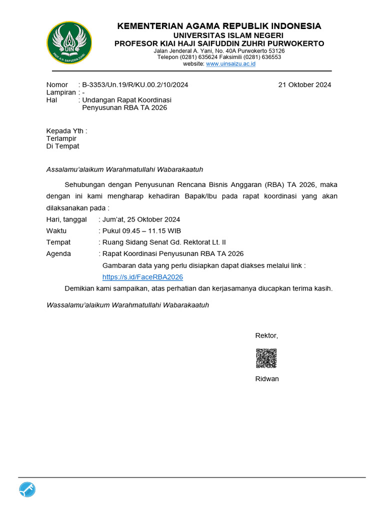 Undangan Penyusunan RBA | PDF