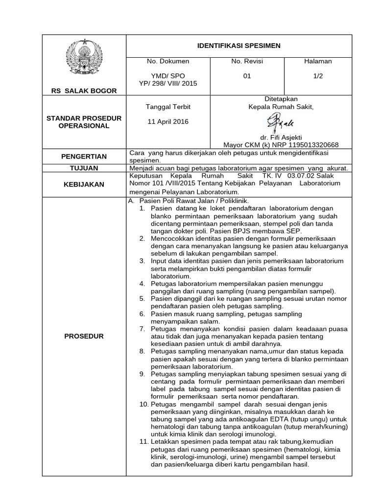 SPO Identifikasi Spesimen | PDF