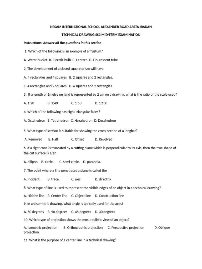 SS3 Technical Drawing Exam | PDF | Ellipse | Technical Drawing