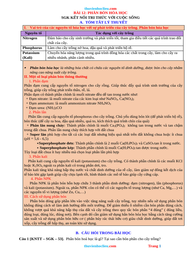 Thuvienhoclieu.com Chuyen de KHTN 8 Ket Noi Bai 12 | PDF