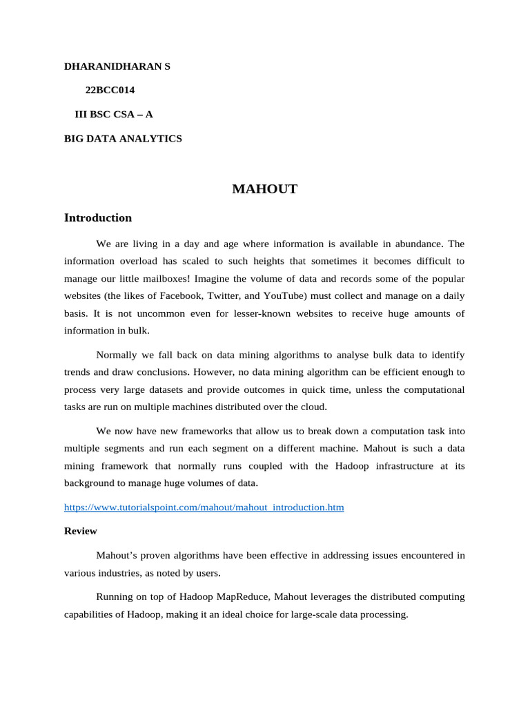 Big Data Mahout | PDF | Machine Learning | Apache Hadoop