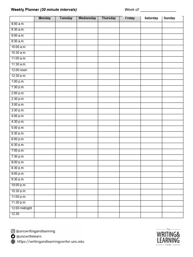 Weekly Planner in 30-Minute Increments | PDF