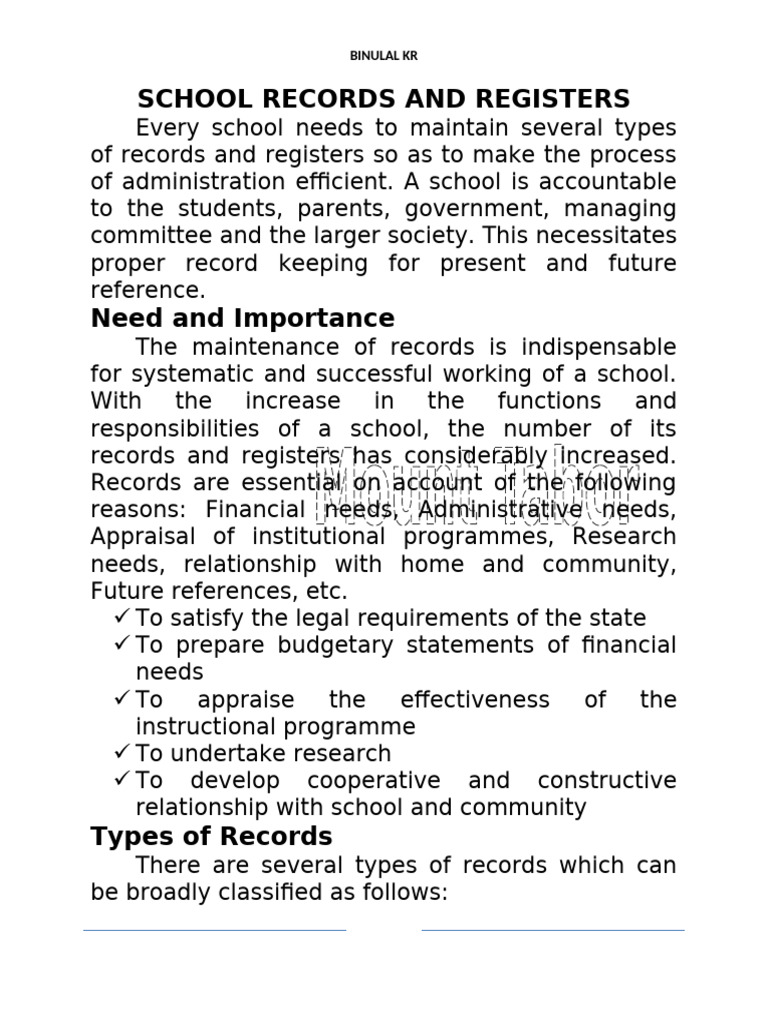 School Records and Registers | PDF | Teachers | Learning