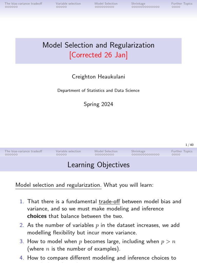 Week 2 - Model Selection and Regularization - Corrected 26 Jan | PDF | Bias Of An Estimator ...