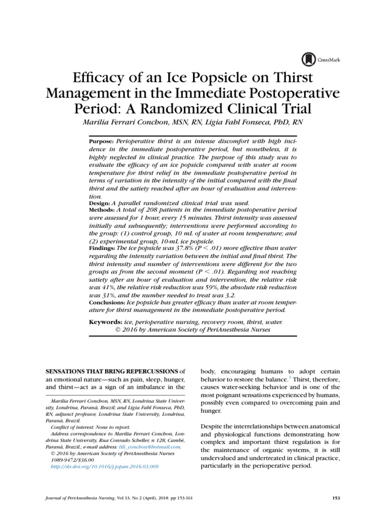 Ice Popsicle vs Water for Postop Thirst Relief | PDF | Anesthesia