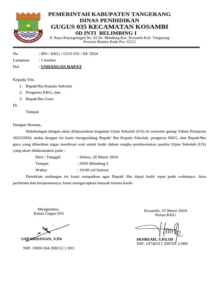 Surat Undangan Gugus 35 (Us 2024) | PDF