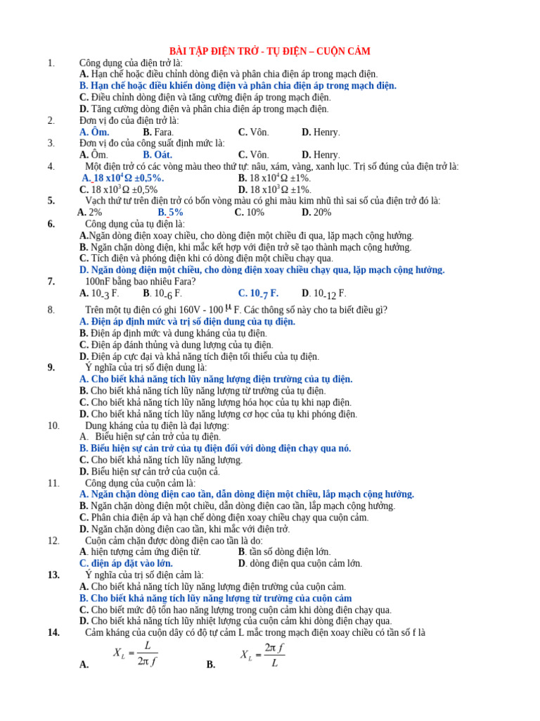 bai-tap-dien-tro-tu-dien 1 | PDF