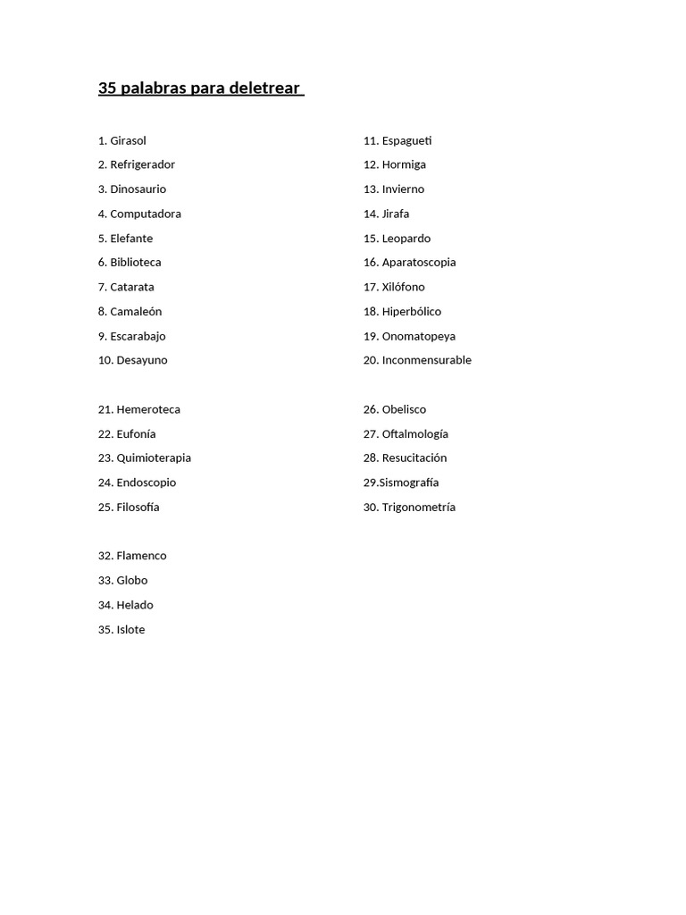 Desafío de Deletreo: 35 Palabras | PDF