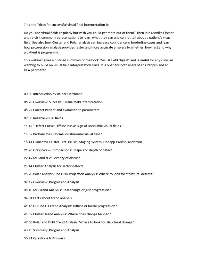 Tips and Tricks For Successful Visual Field Interpretation | PDF ...