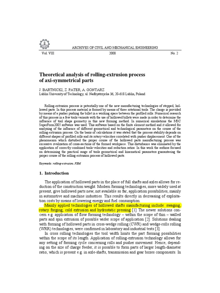 Hollow Shaft Forging via Rolling-Extrusion | PDF | Forging | Rolling ...