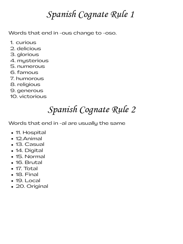 Spanish Cognate Updated (1) | PDF