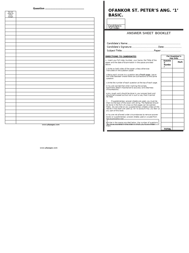 Examination Answer Sheet Instructions | PDF