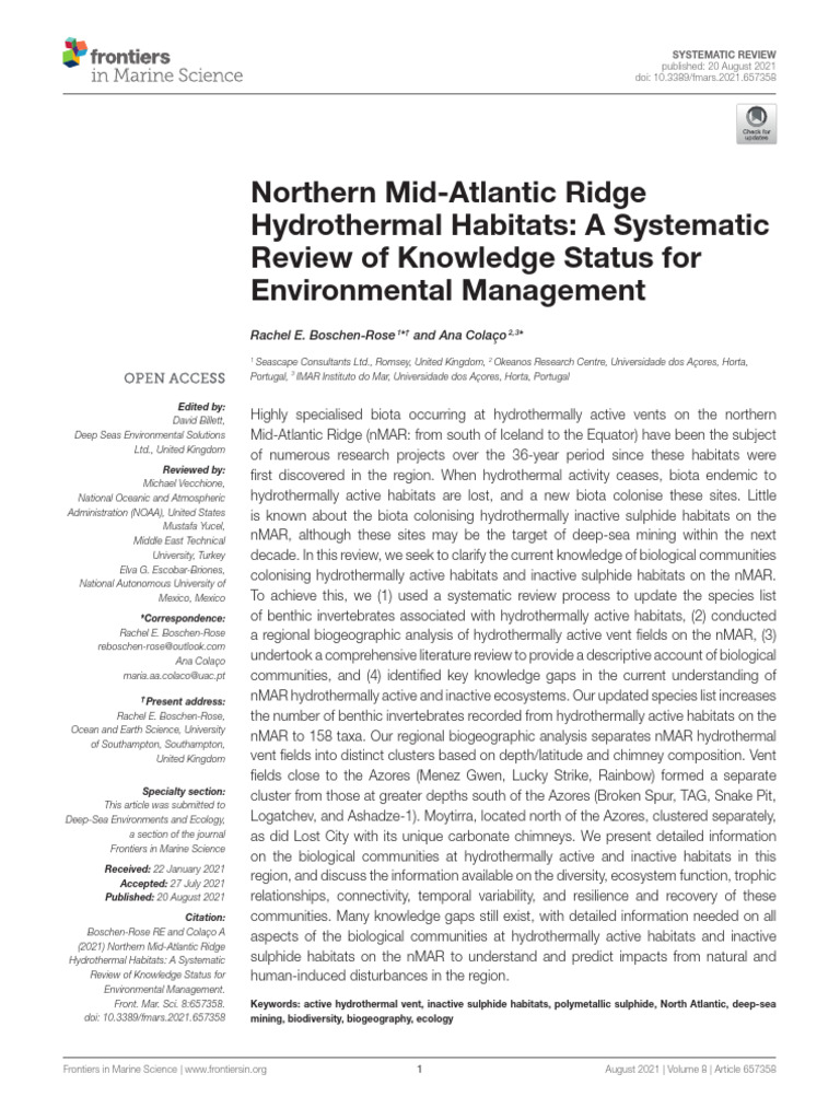 Boschen-Rose Et Al., 2021 | PDF | Hydrothermal Vent | Habitat