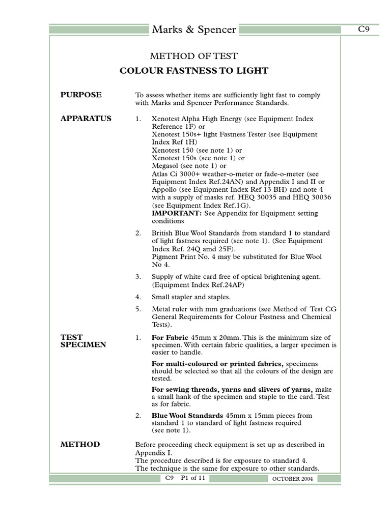 C9 - Colour Fastness To Light | PDF | Optical Filter | Dyeing