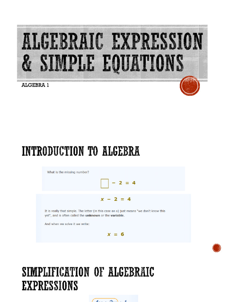 Algebraic Expression & Simple Equation | PDF