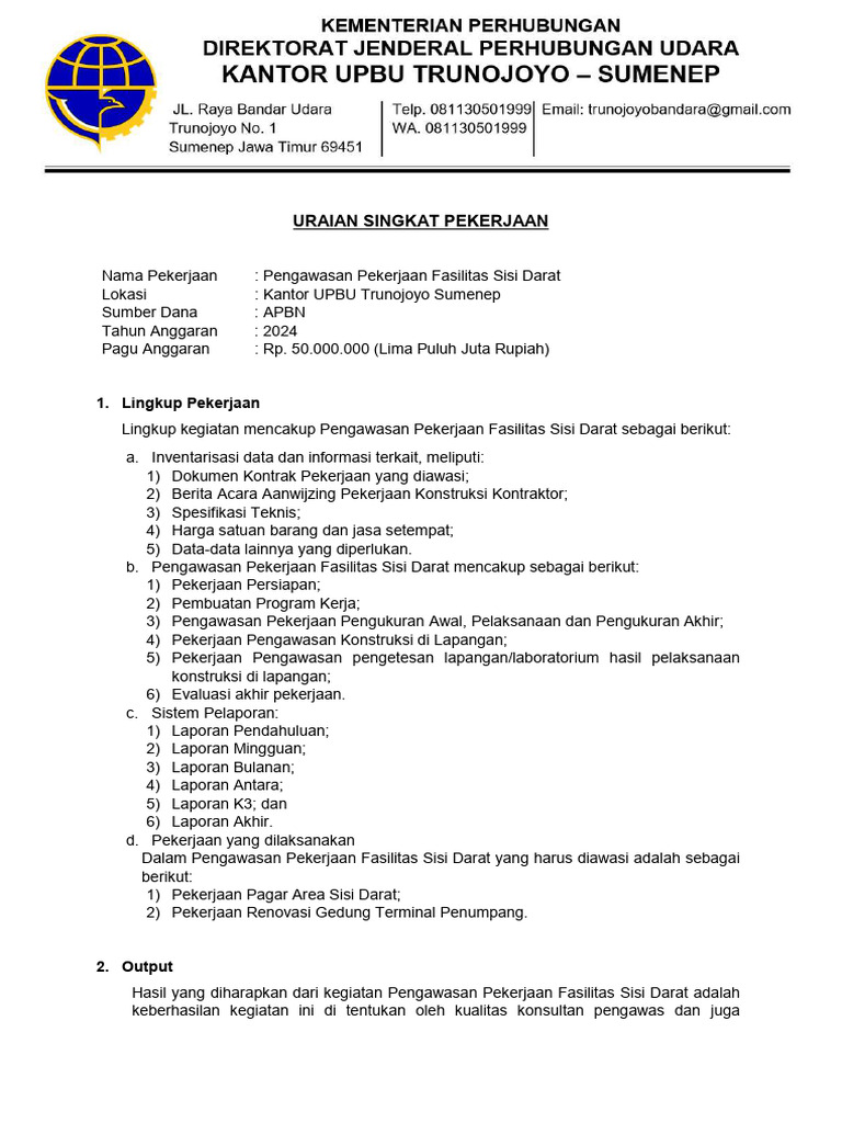 Uraian Singkat Pengawasan Pekerjaan Fasilitas Sisi Darat | PDF