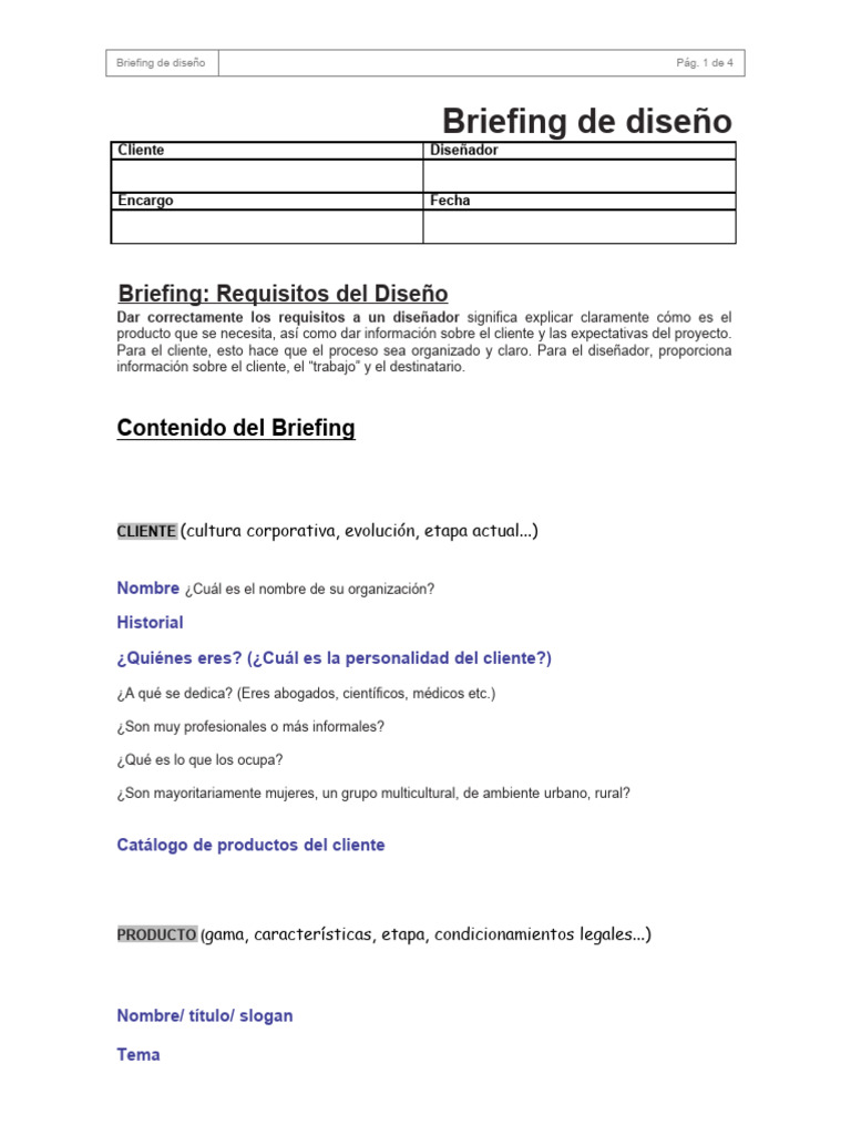formato_brief | PDF | Diseño | Mercado (economía)
